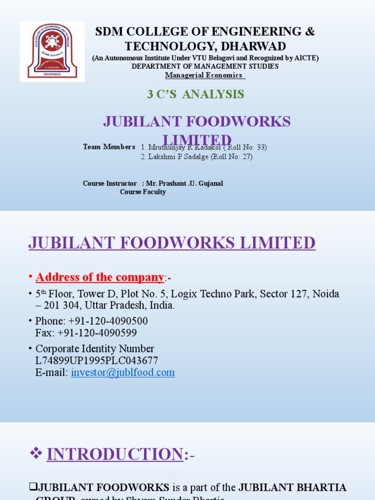 3C's REPORT ANALYSIS On Jubliant Food Works Ltd. | PDF | Business ...