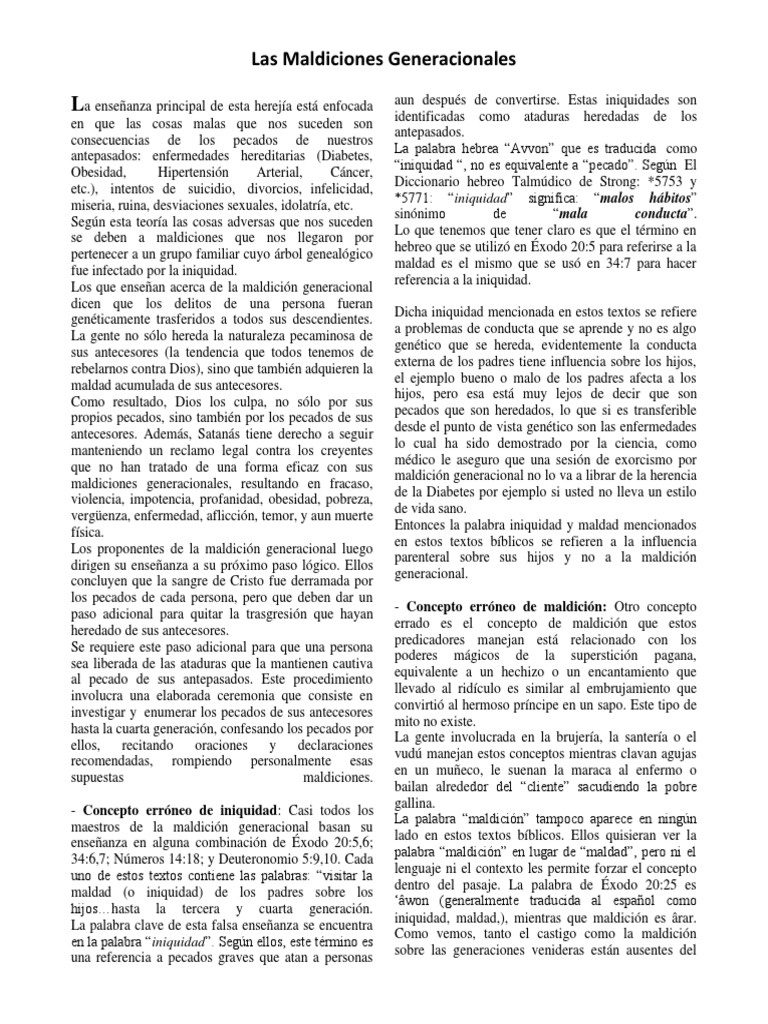 Las Maldiciones Generacionales Jesús María Yépez Pdf Jesús Pecado