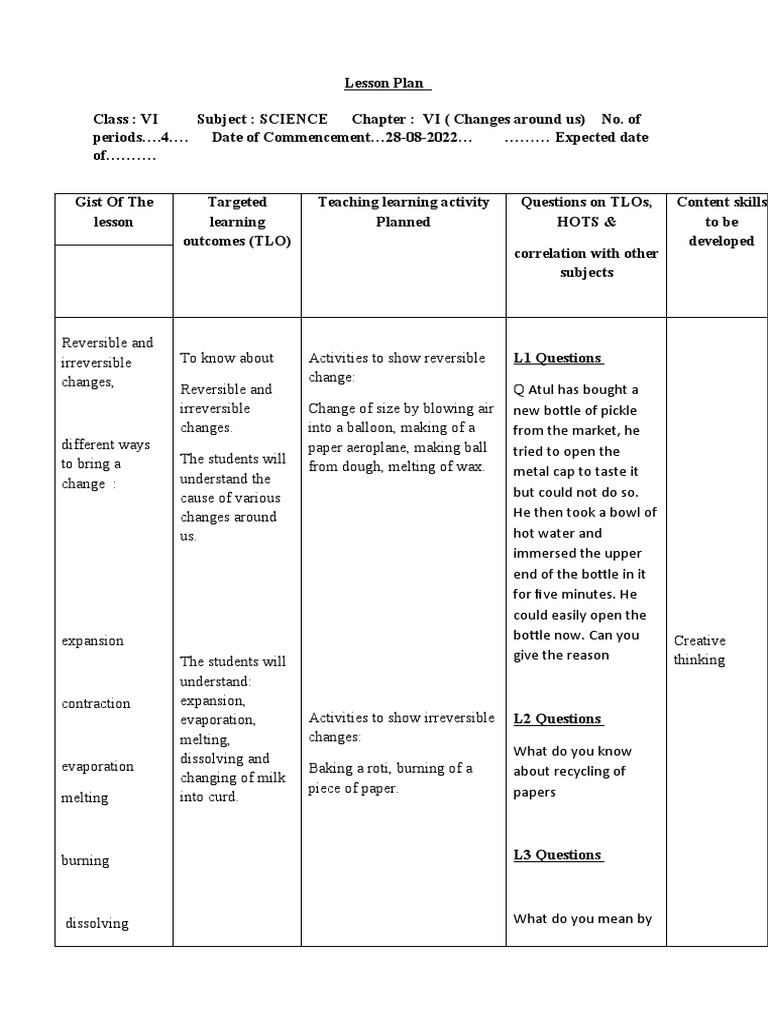 6 Class VI Ch-6 - Changes Around Us | PDF | Education Theory ... 6 Class VI Ch-6 - Changes Around Us | PDF | Education Theory ...