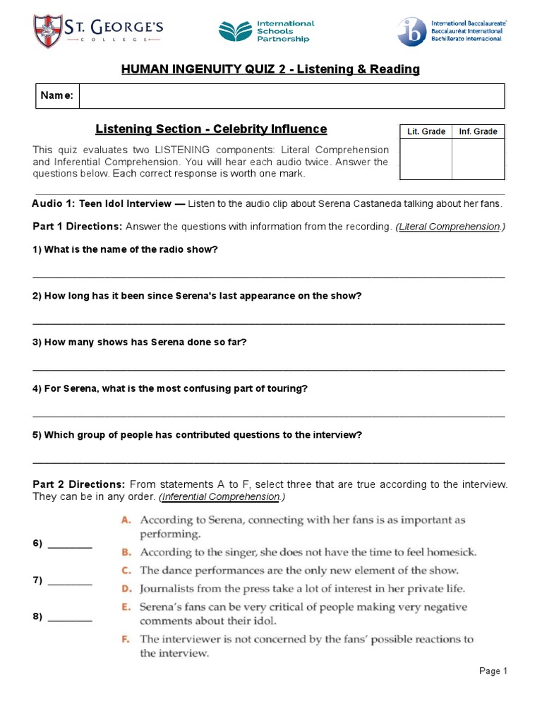 Human Ingenuity Listening Quiz | PDF