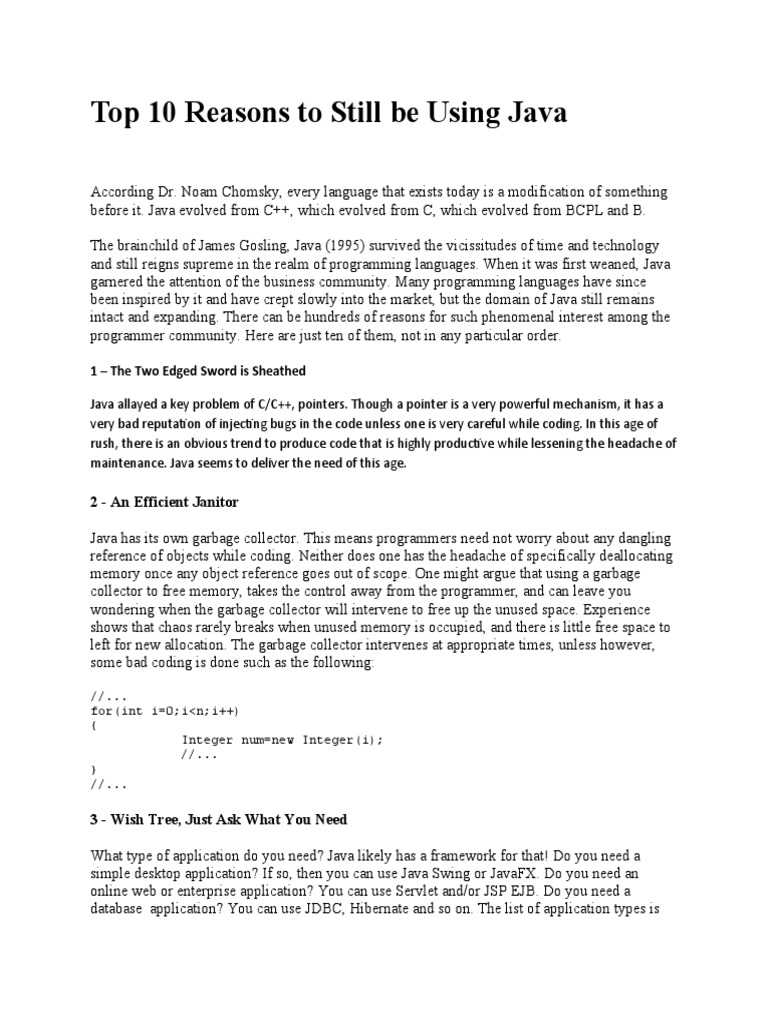 Top 10 Reasons To Still Be Using Java | PDF | Java (Programming ...