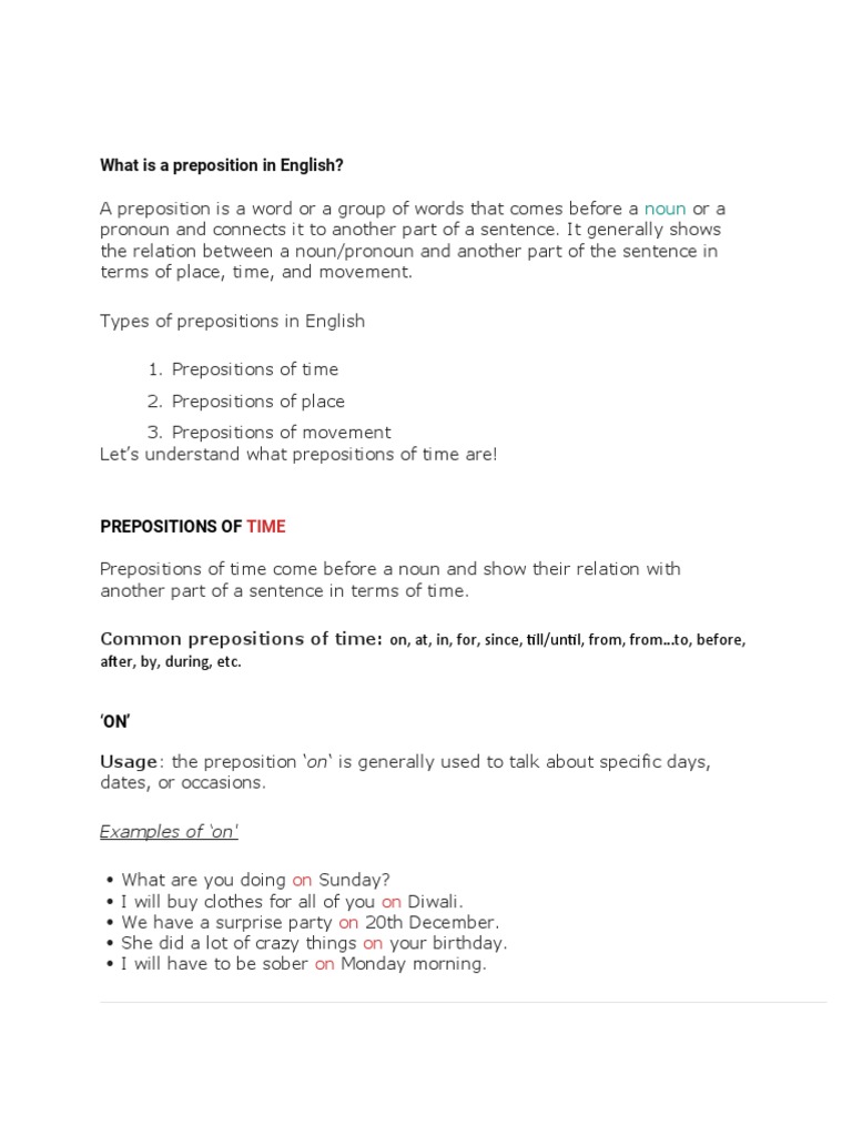 What is a preposition in English | PDF | Preposition And Postposition ...