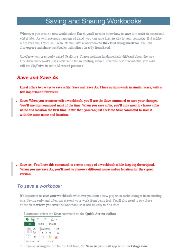 3 - Saving and Sharing Workbooks | PDF | Microsoft Excel | Computer File