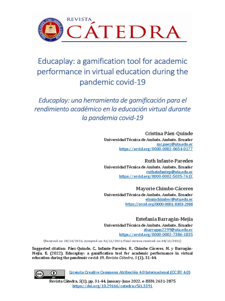 Educaplay: A Gamification Tool For Academic Performance in Virtual ...