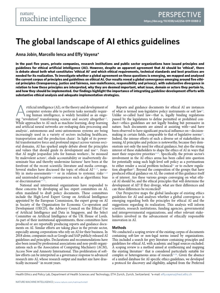 The Global Landscape of AI Ethics Guidelines (Nature Machine ...