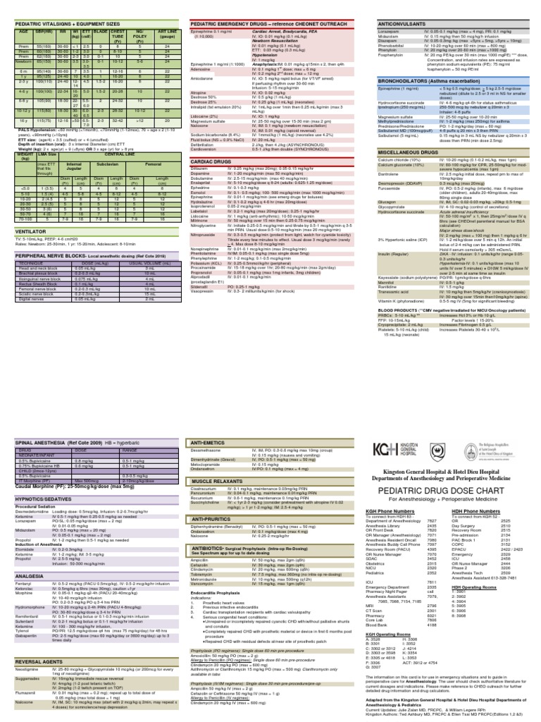 Pediatric Vital Signs, Equipment Sizes, and Emergency Drug Reference ...