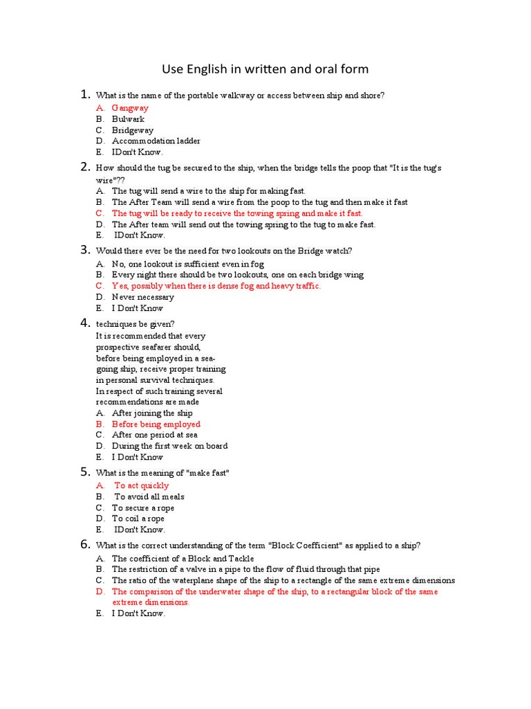 5 Use English in Written and Oral Form | PDF | Anchor | Ships