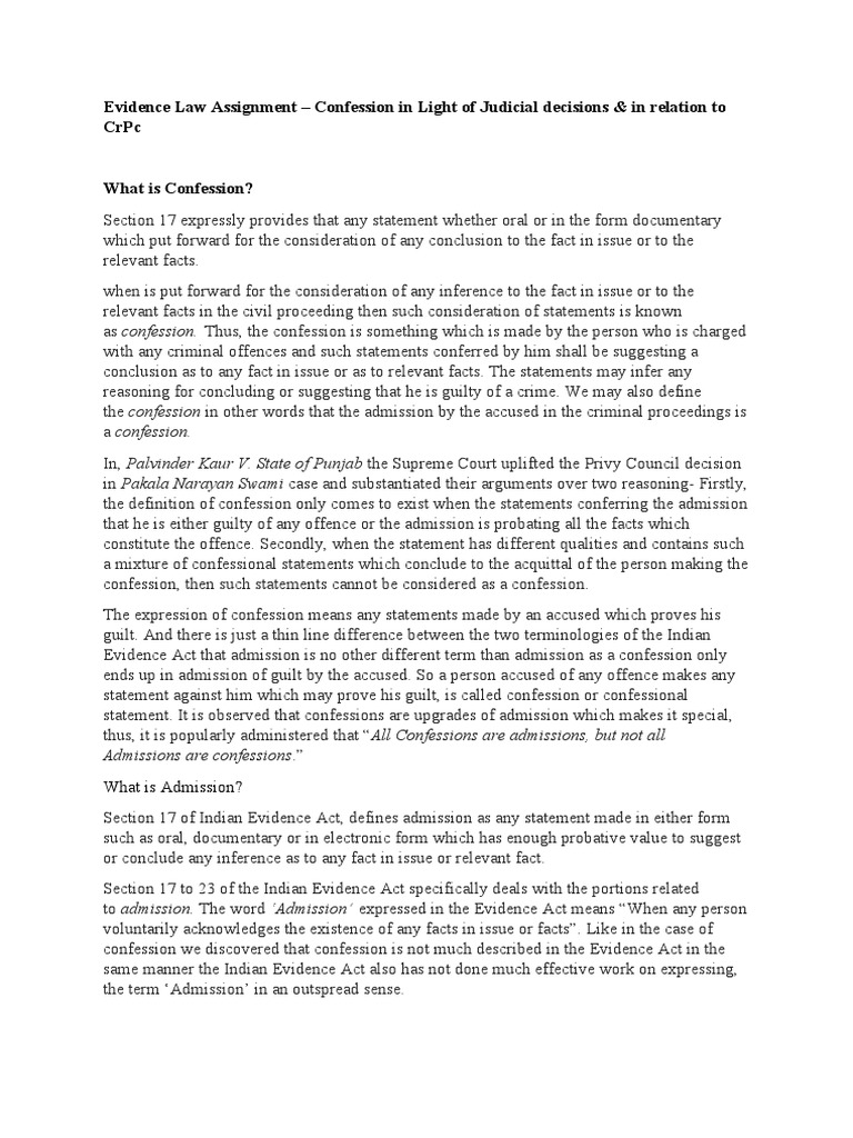 Analysis of Confessions Under the Indian Evidence Act and Criminal ...