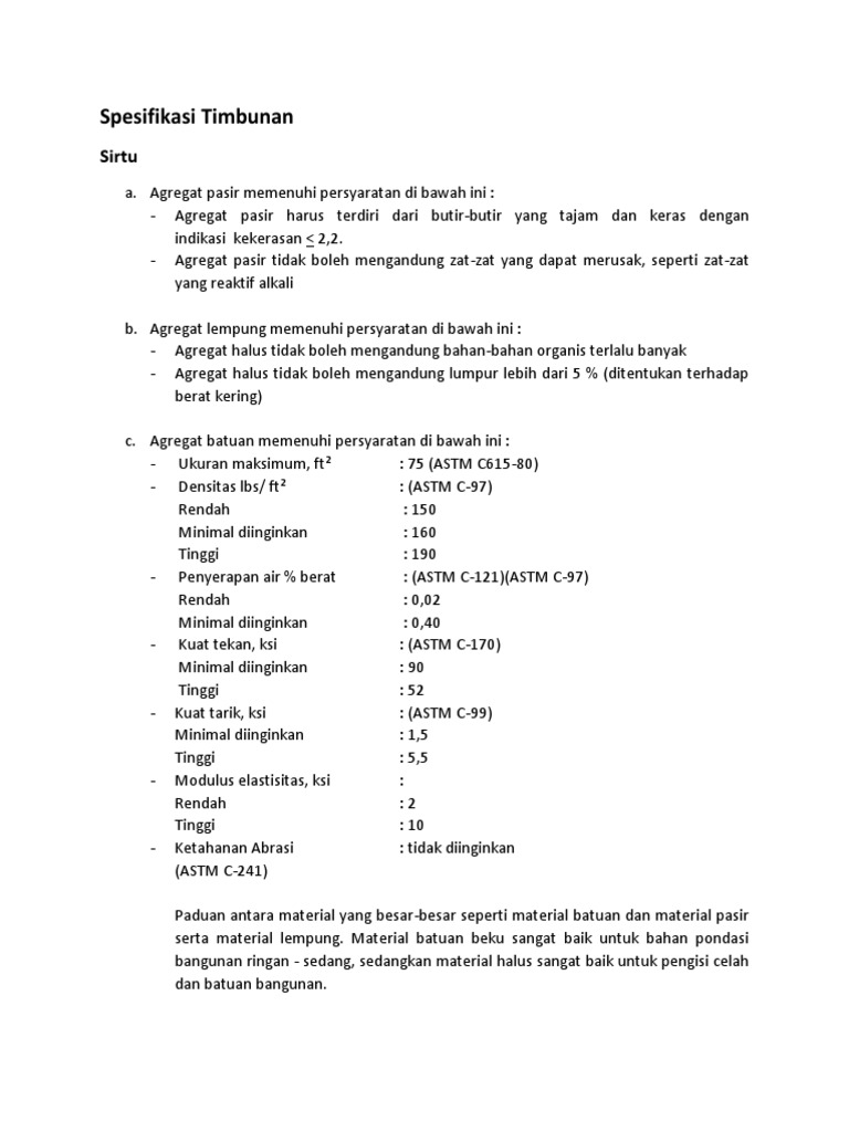 Spesifikasi Timbunan | PDF