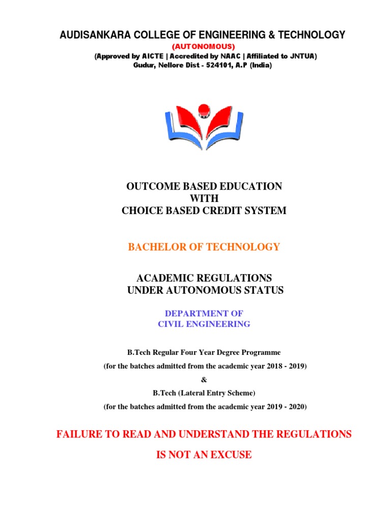 Audisankara College B.Tech Regulations | PDF | Course Credit | Curriculum