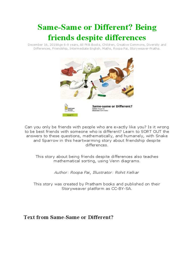 Same-Same or Different - Being Friends Despite Differences | PDF