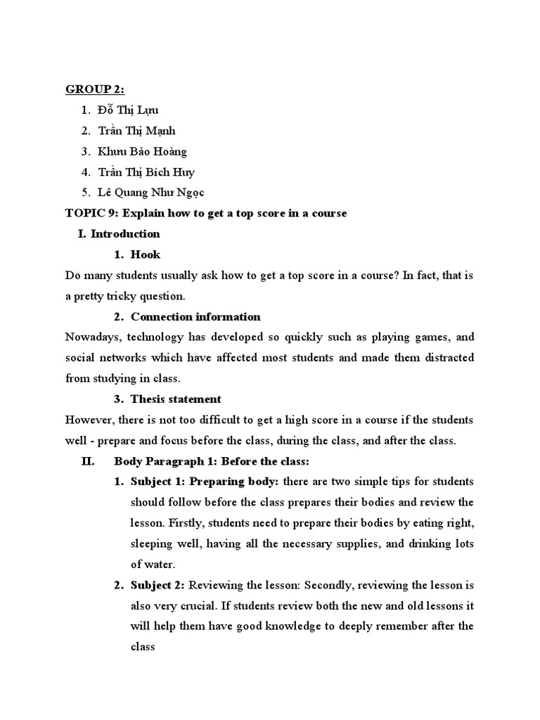 Topic 9. Explain How To Get A Top Score in A Course | PDF | Homework ...