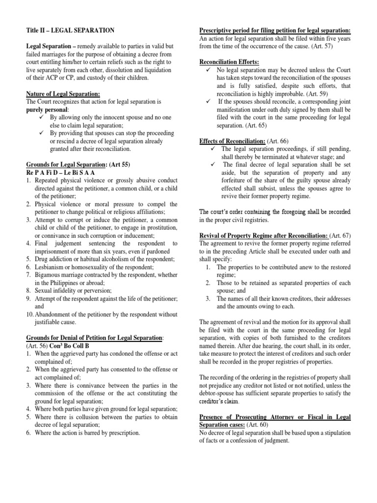 PFR FC - Legal Separation | PDF | Marriage | Common Law