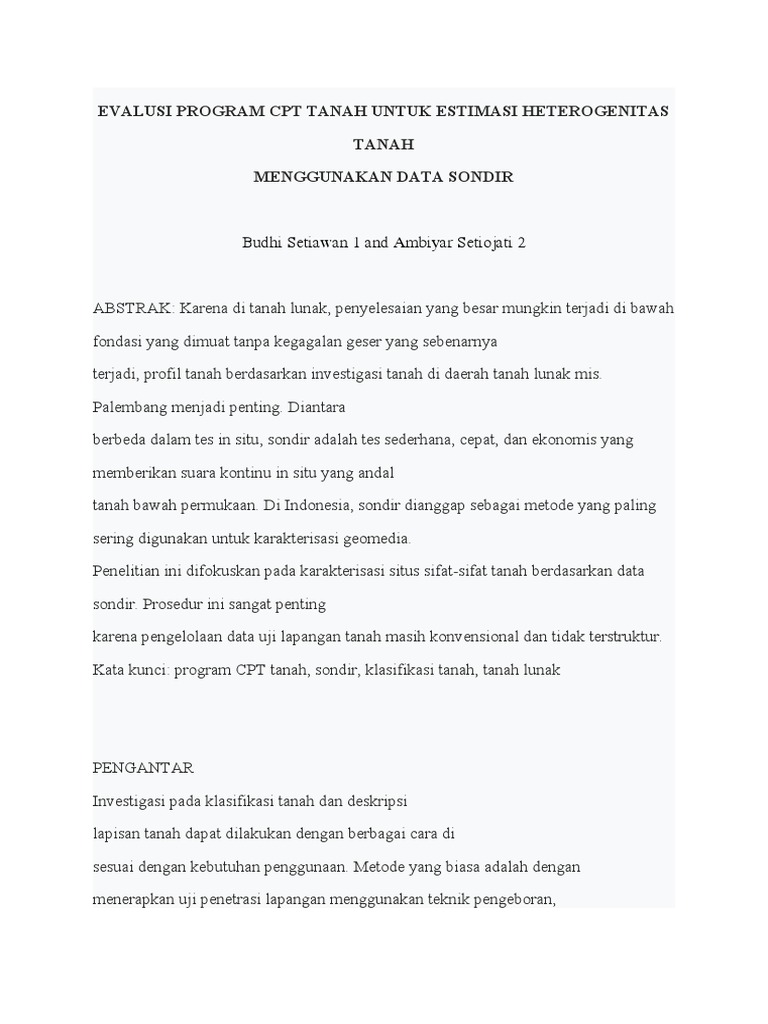 Evalusi Program CPT Tanah Untuk Estimasi Heterogenitas Tanah | PDF