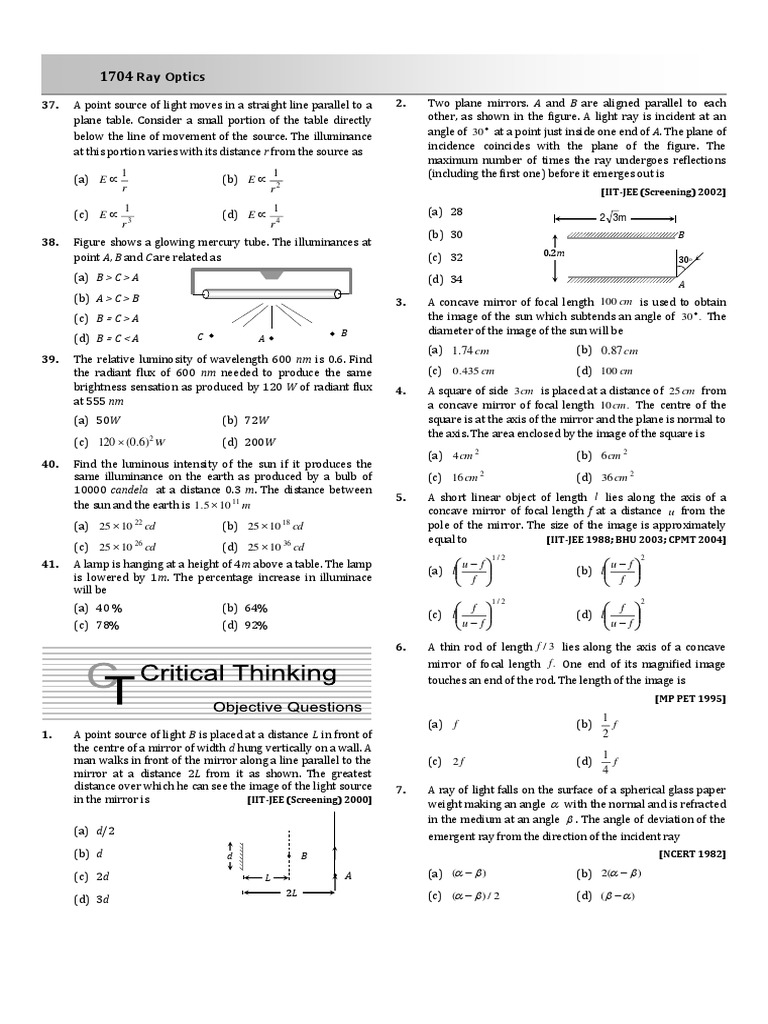 06 Critical Thinking Questions | PDF | Mirror | Optics