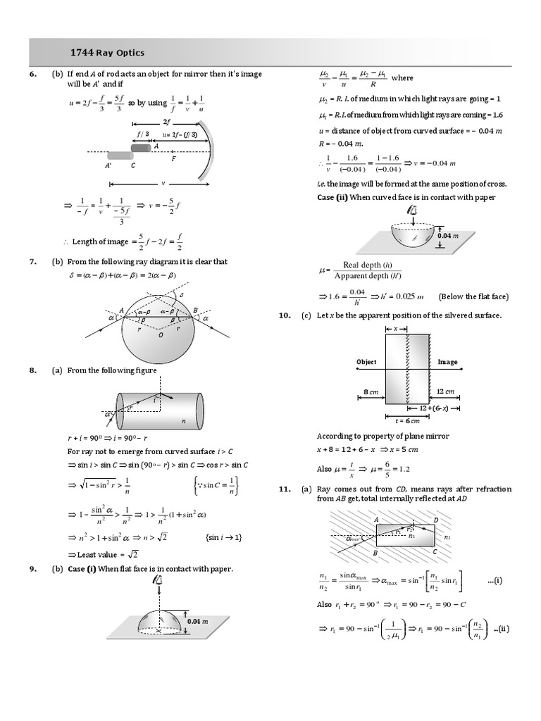 Ray Optics Calculations and Formulas | PDF | Optics | Electromagnetic Radiation