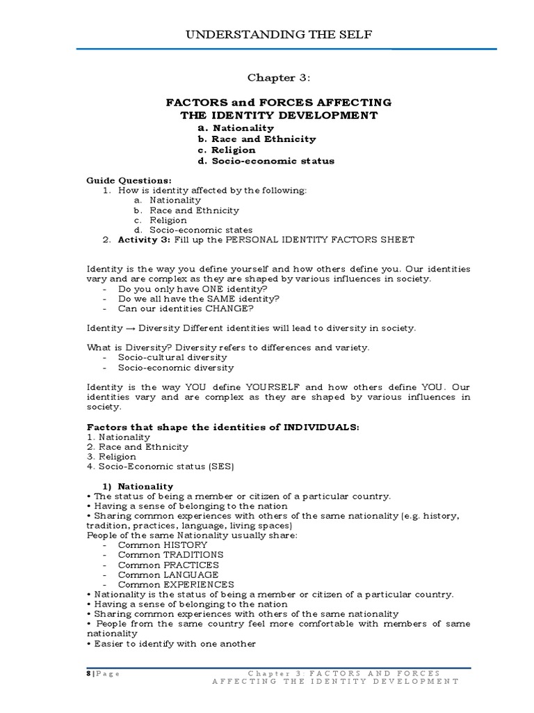 Chapter 3 Factors and Forces Affecting The Identity Development | PDF ...