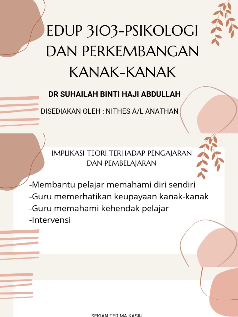 Edup 3103-Psikologi Dan Perkembangan Kanak-Kanak | PDF | Pengembangan Diri