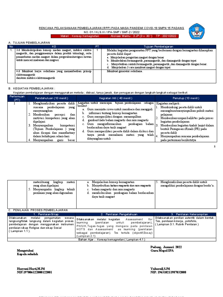 RPP Merdeka CD.1.TM - FIFI Konsep Kemagnetan | PDF