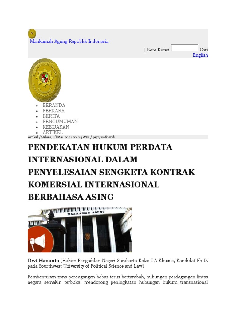 Pendekatan Hukum Perdata Internasional Dalam Penyelesaian Sengketa Kontrak Komersial ...