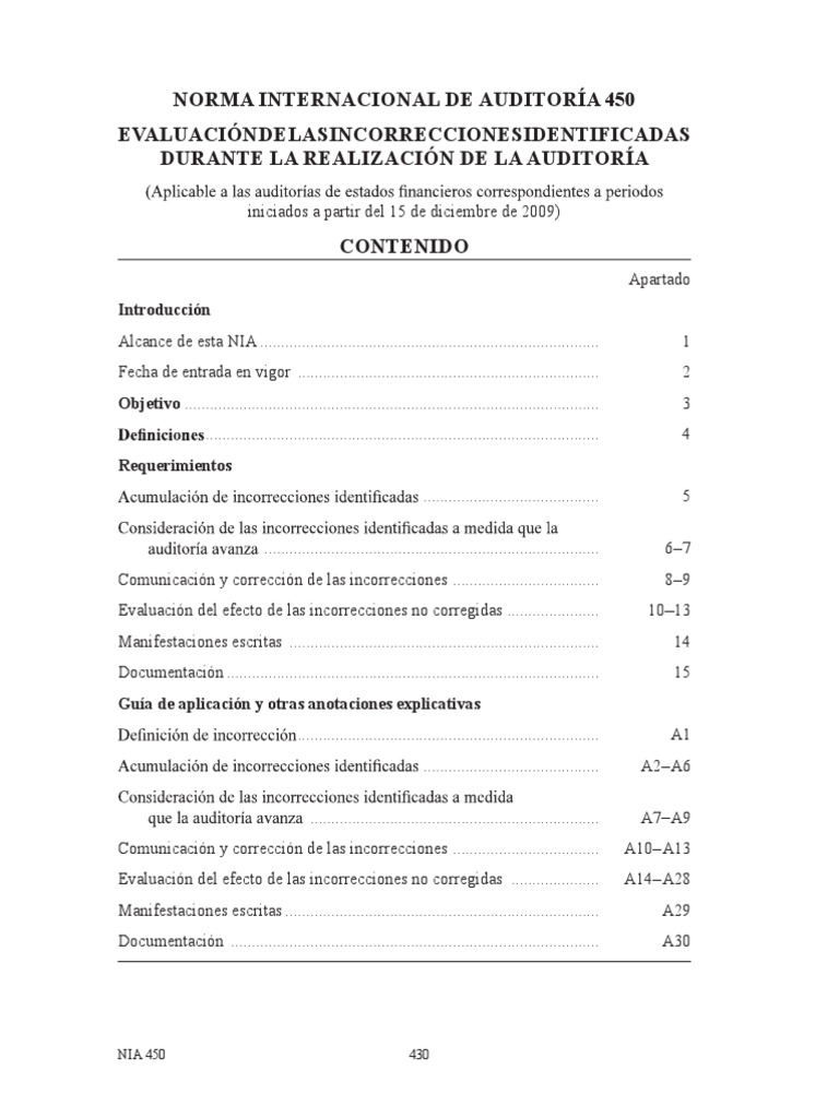 Nia 450 | PDF | Contralor | Auditoría
