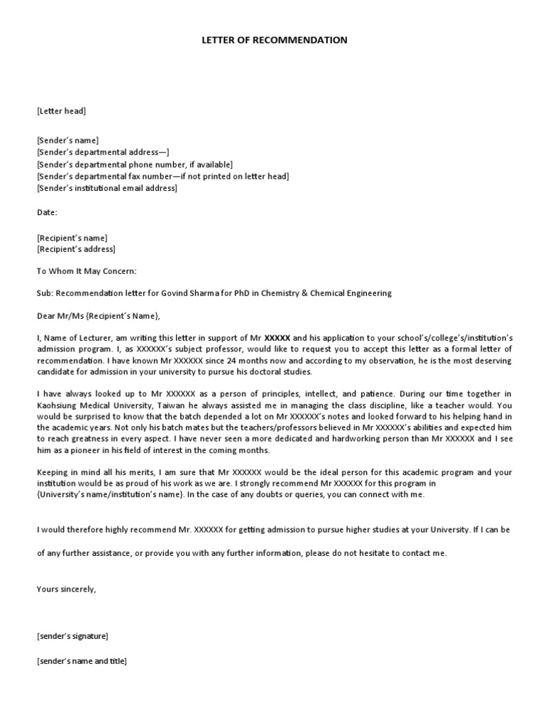 PhD Recommendation Letter Template | PDF | Social Science | Wellness
