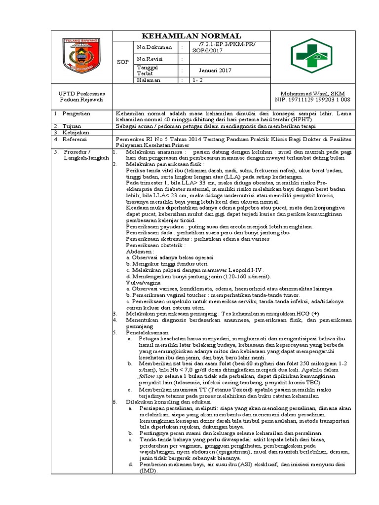 Sop KEHAMILAN NORMAL | PDF