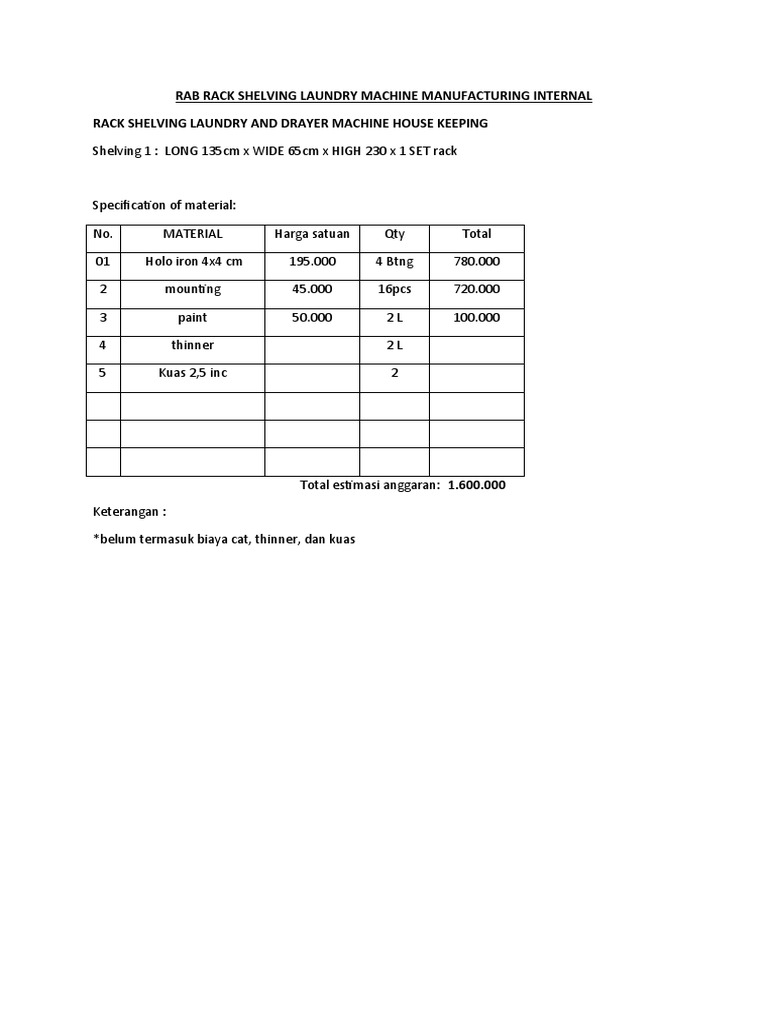 Rab Rack Shelving Laundry Machine Manufacturing Internal | PDF