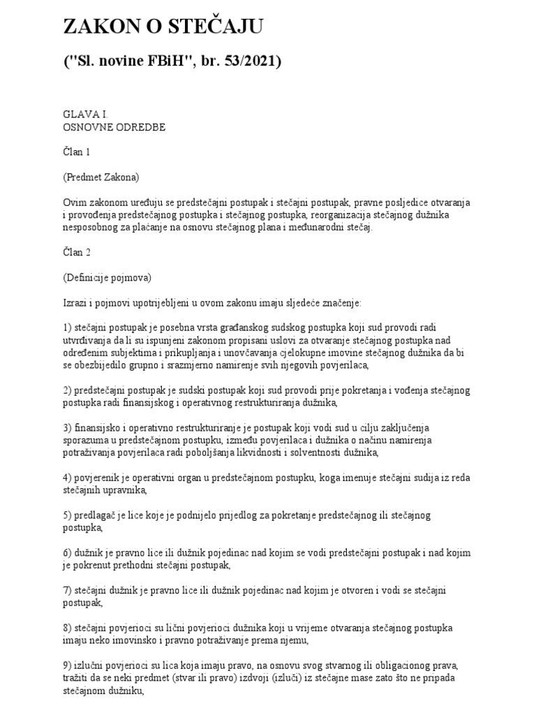 Zakon o Stečaju | PDF