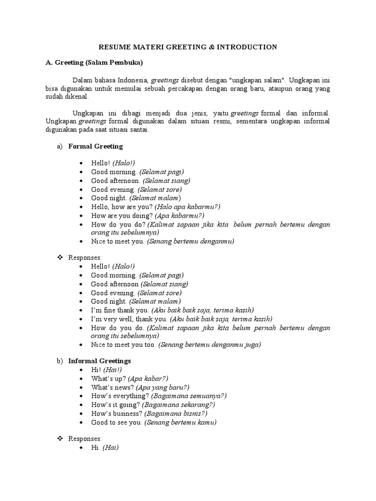 Materi Greeting | PDF | Seni & Disiplin Bahasa | Kajian Bahasa Asing