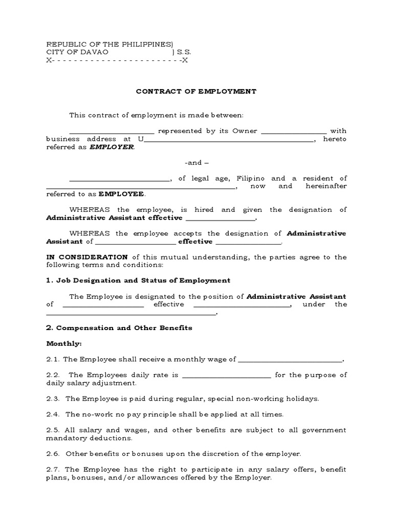CONTRACT.OF.EMPLOYMENT | PDF | Employment | Salary