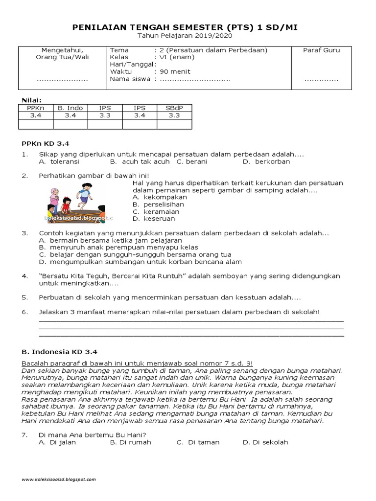 Soal Pts 1 Kelas 6 Tema 2 | PDF