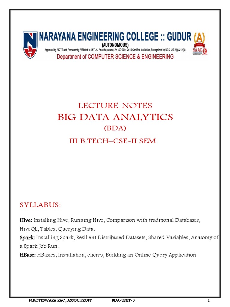Bda Unit 5 Notes | PDF | Apache Hadoop | Apache Spark