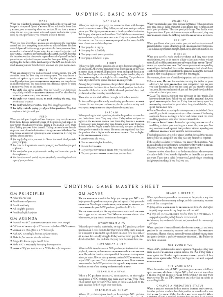 Undying Character Sheets-11-12 | PDF | Predation