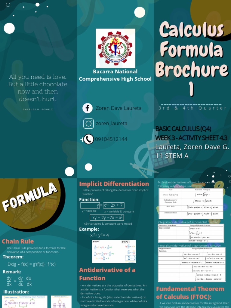 Calculus Formula Brochure Download Free Pdf Integral Function