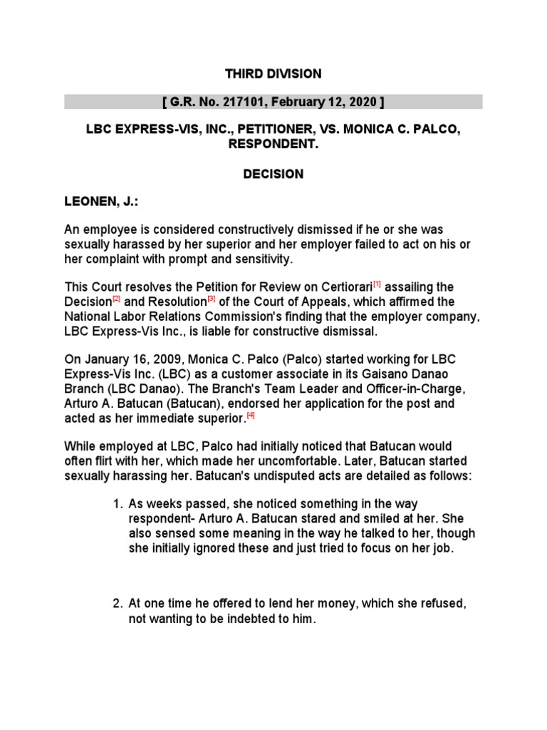 LBC vs. PALCO | PDF | Sexual Harassment | Employment