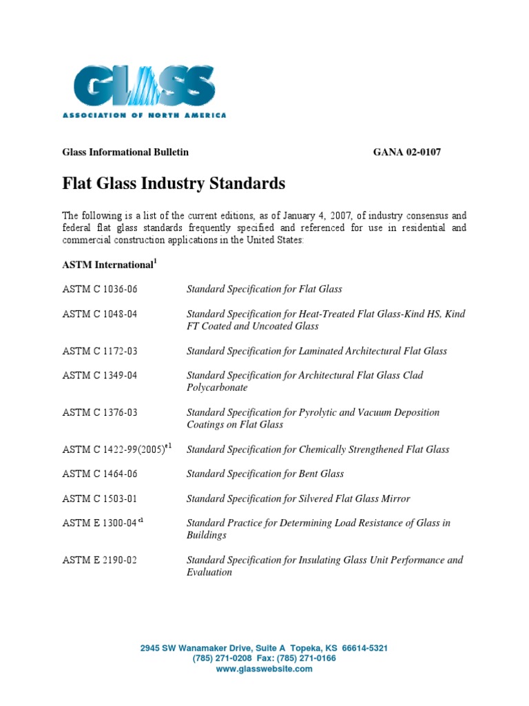 GANA Flat Glass Standards Bulletin | PDF | Glasses | Specification ...