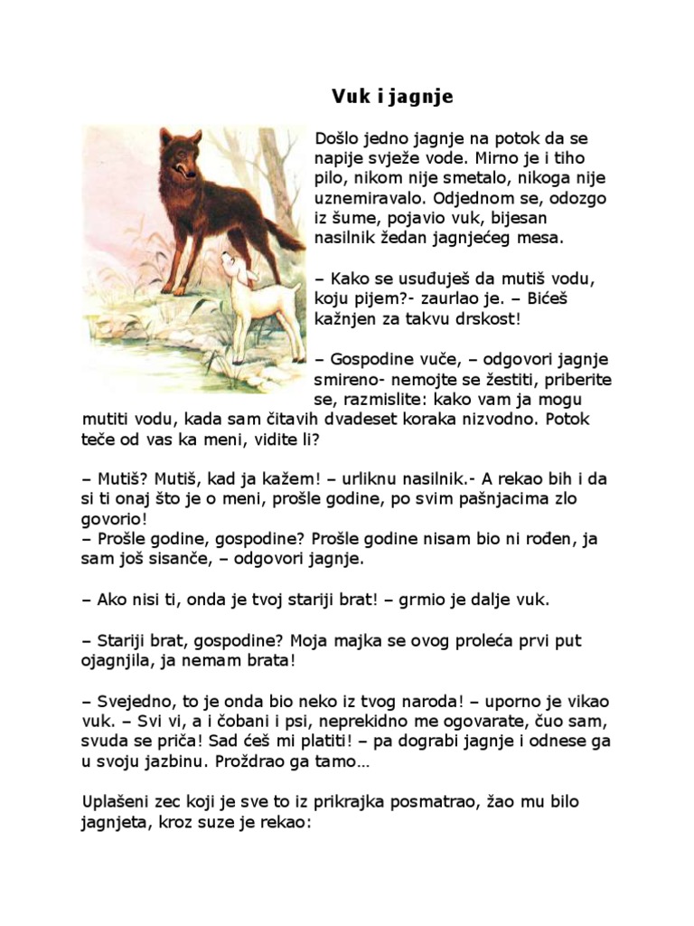 CSBH - Razumijevanje Pročitanog - Vuk I Jagnje - Irop Zvonko | PDF