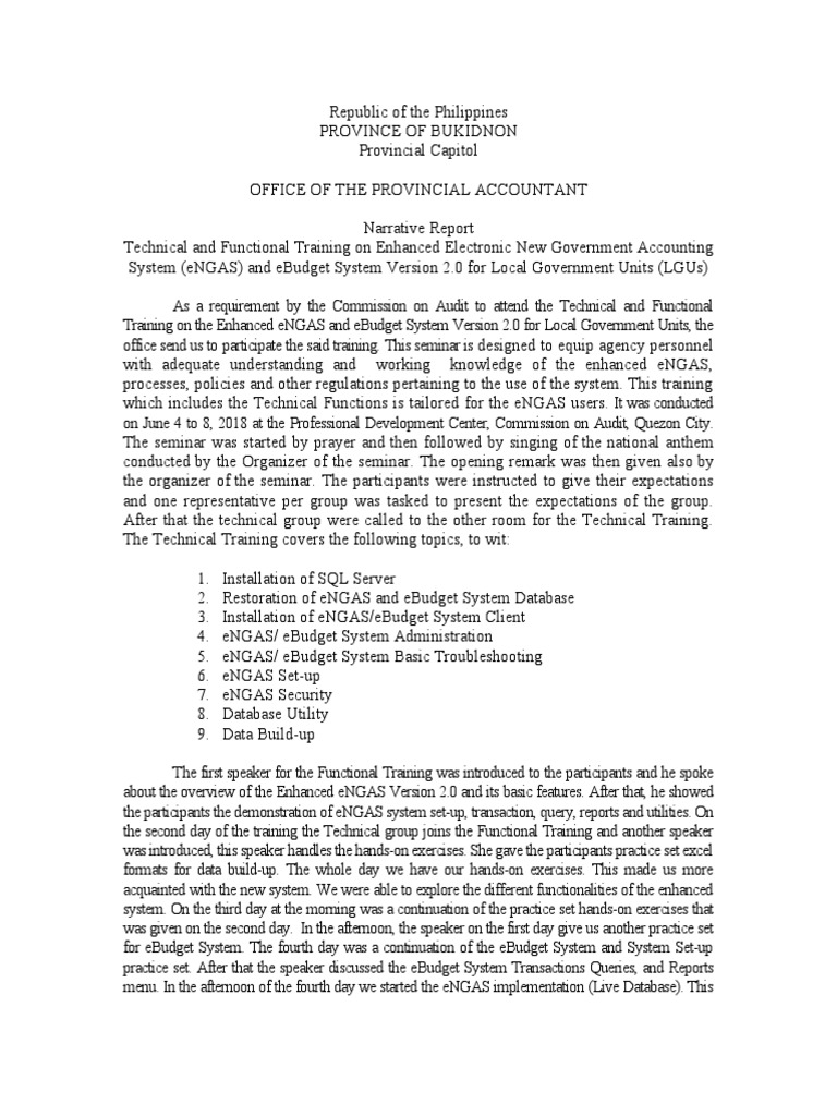 COA Training Narrative Report XXX | PDF | Databases | Computing