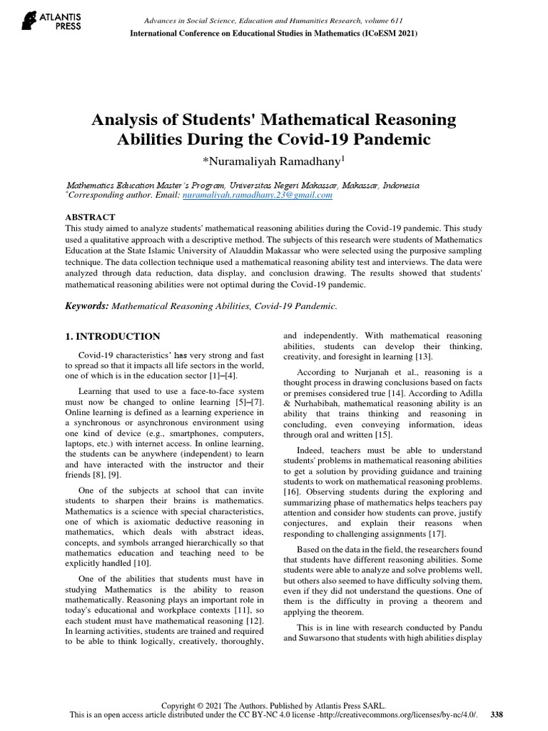 Analysis of Students' Mathematical Reasoning Abilities During The Covid ...