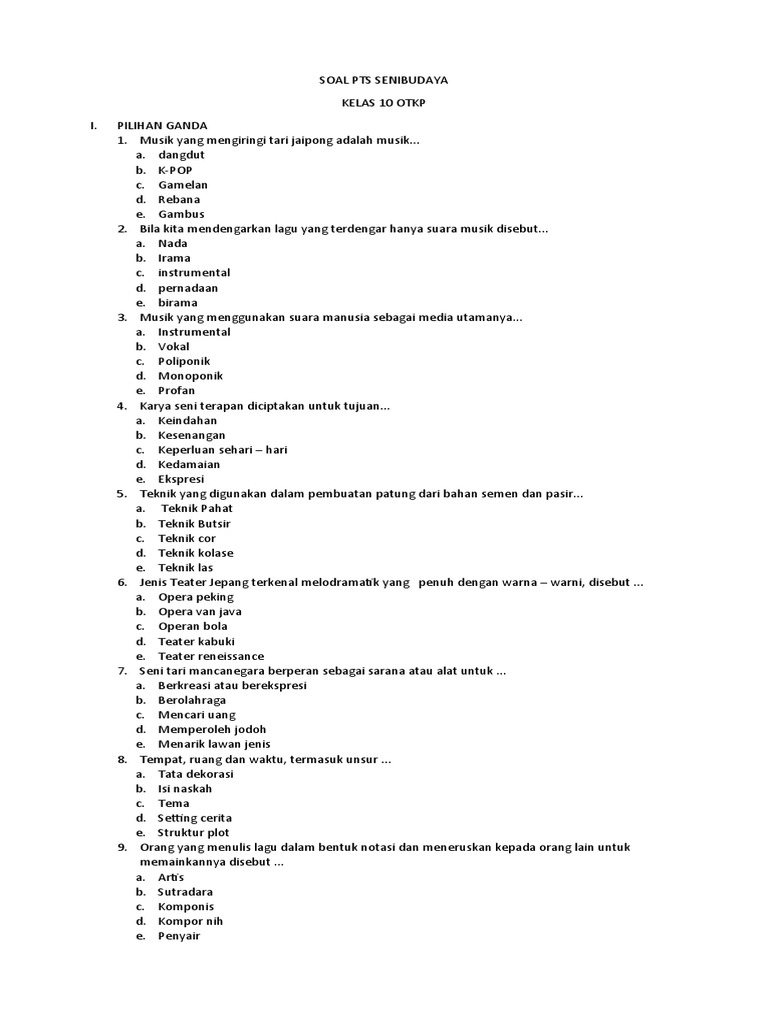 Soal Senibudaya 10 Otkp | PDF