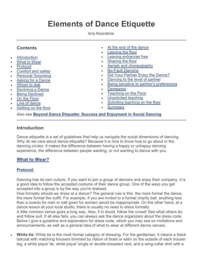 Elements of Dance Etiquette | PDF | Suit (Clothing) | Fashion