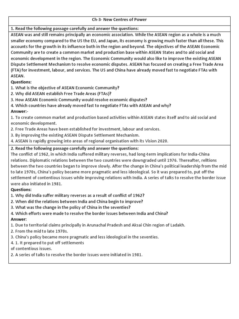 Picture and Passage Questions of Chapter New Centres of Power | PDF ...