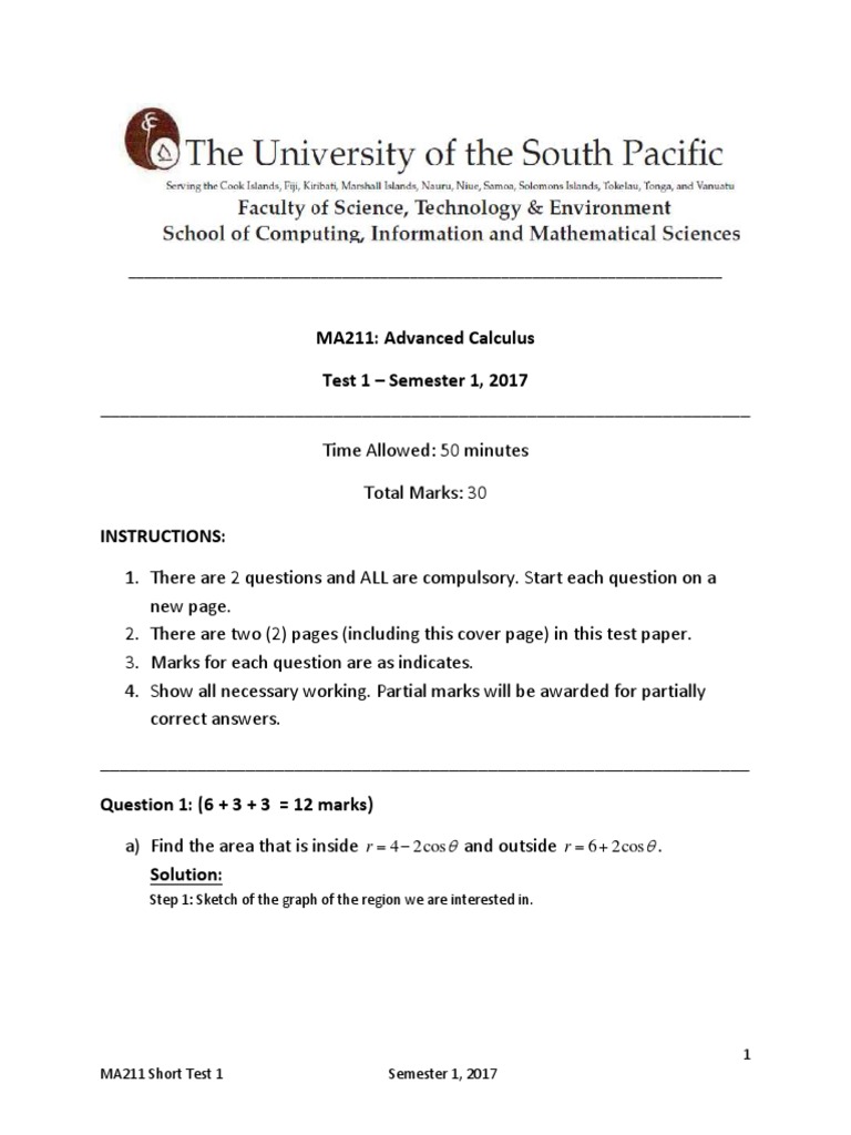 MA211 Test 1 Solution Semester 1 2017 | PDF | Maxima And Minima ...