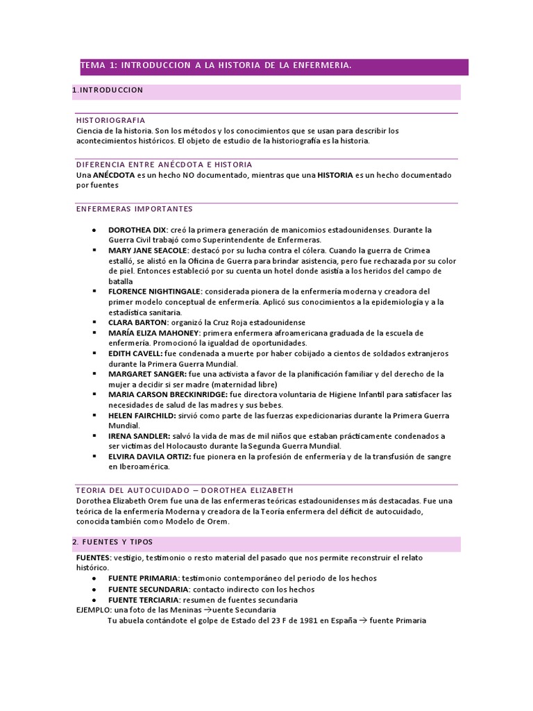 Tema 1 Historia y Fundamentos Del Cuidado | PDF | Enfermería | Nutrición Tema 1 Historia y Fundamentos Del Cuidado | PDF | Enfermería | Nutrición