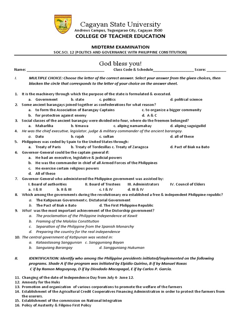 MIDTERM eXAM-1 | PDF | Government | Philippines MIDTERM eXAM-1 | PDF | Government | Philippines