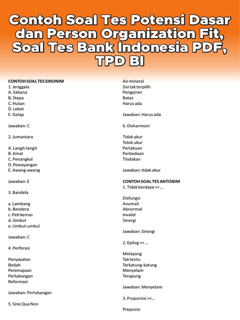 Contoh Soal Tes Potensi Dasar Dan Person Organization Fit, Soal Tes ...