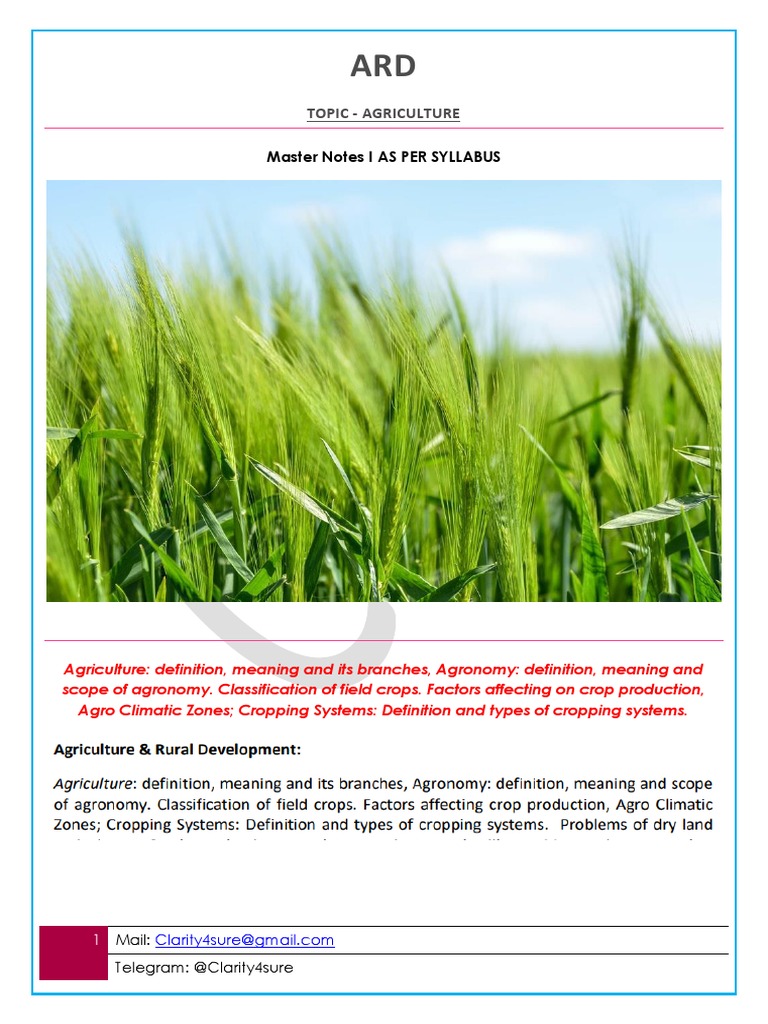 Agricultural Development: A Comprehensive Overview of the Present ...