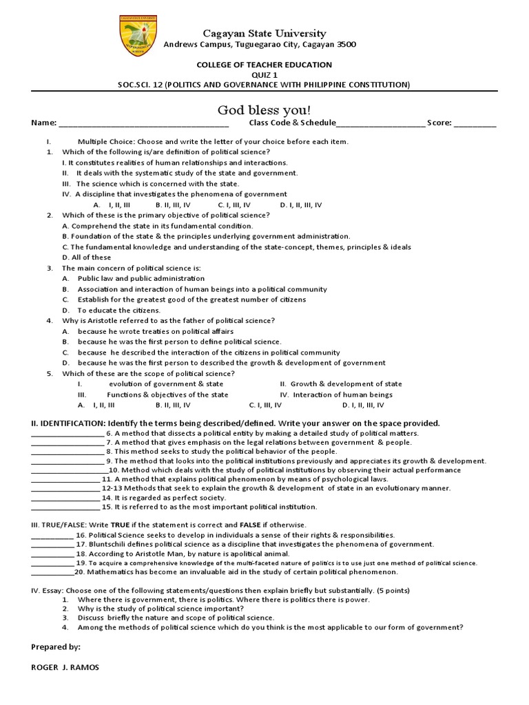 Quiz 1-1 | PDF | Science | Political Science
