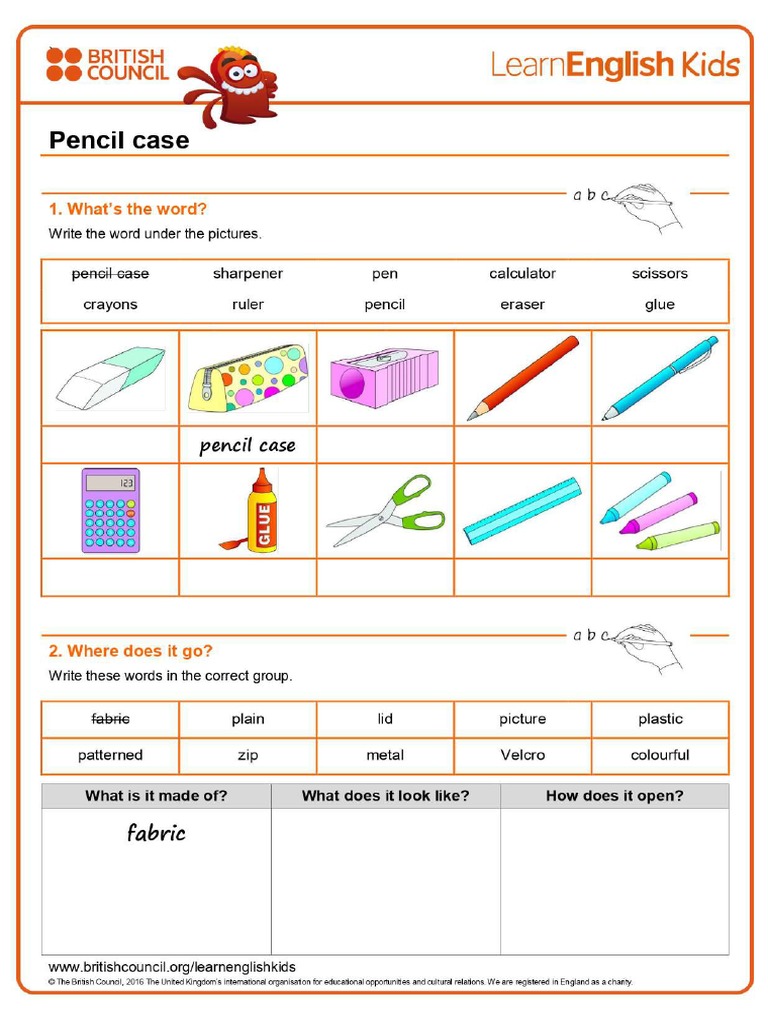 Worksheets Pencil Case v2 Page 0001 | PDF